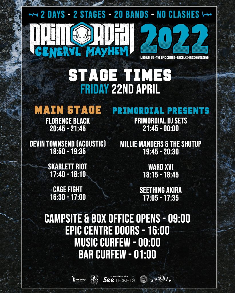 Primordial General Mayhem 2022 – Stage Times, Site Map, Food, Bar ...